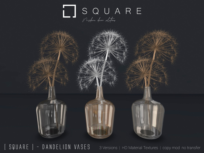 Second Life Marketplace - [ SQUARE ] - Dandelion Glass Vases